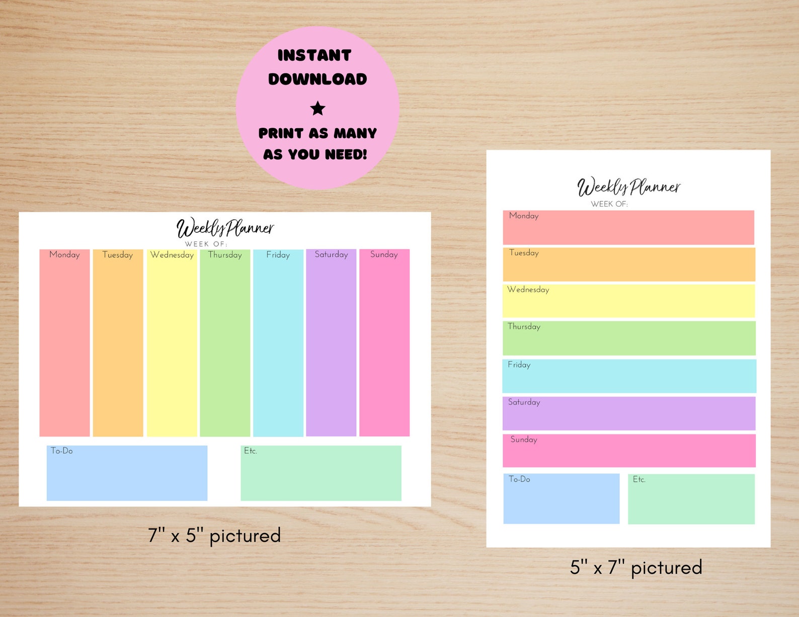 Rainbow Weekly Planner Printable Instant Download - Etsy