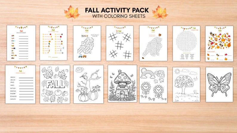 Printable Fall Activity Sheets Bundle | Kids Games, Mazes, I-spy ...