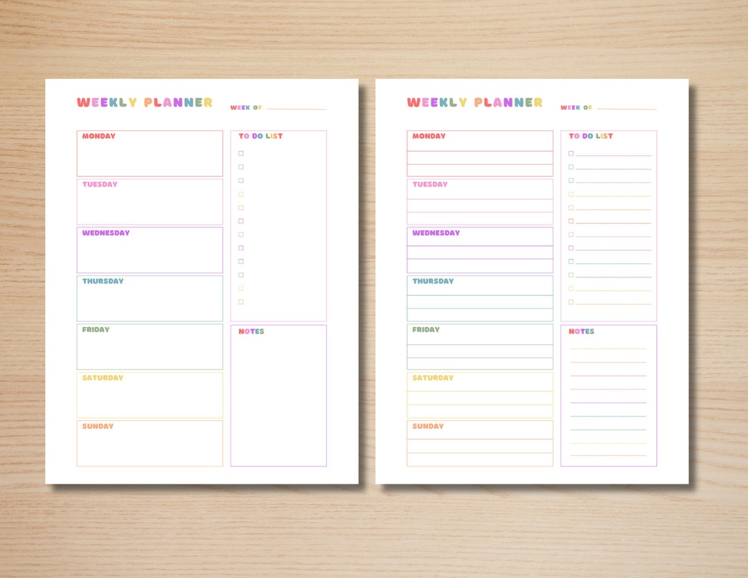 Printable Colorful Weekly Schedule for Adults or Kids, Homeschool ...