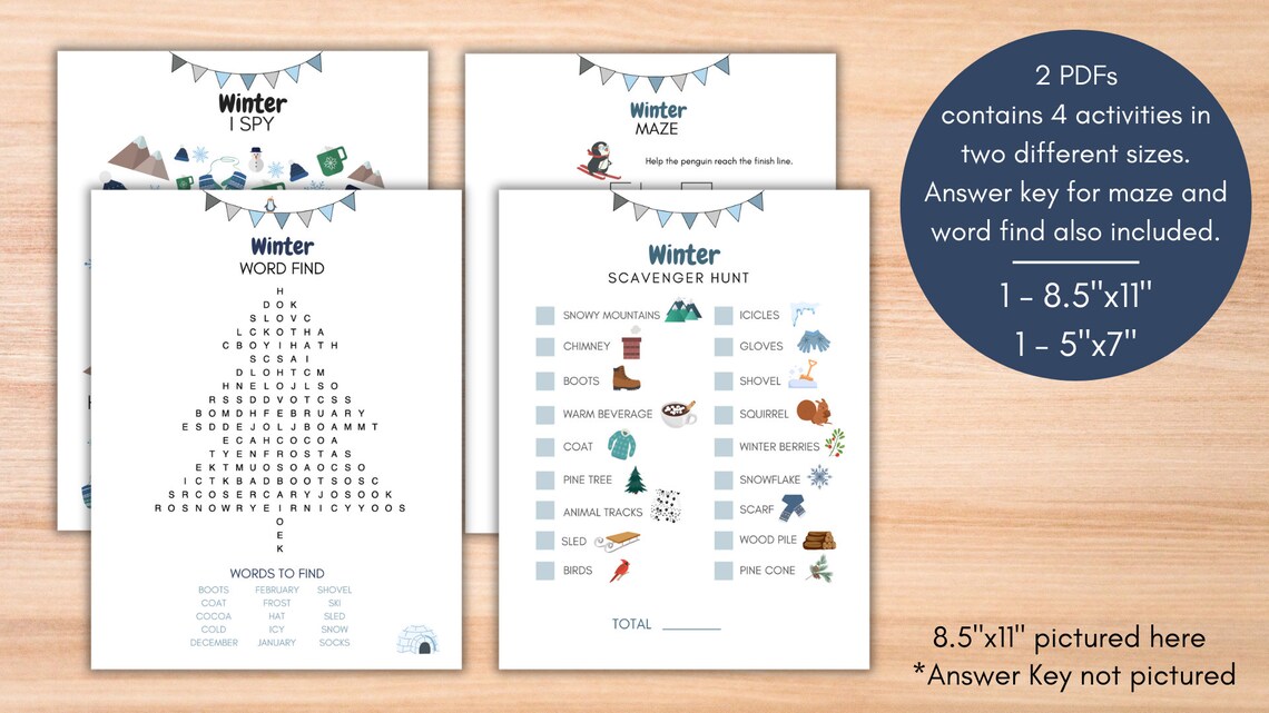 Printable Winter Kid Activity Sheets scavenger Hunt I Spy Word Search ...