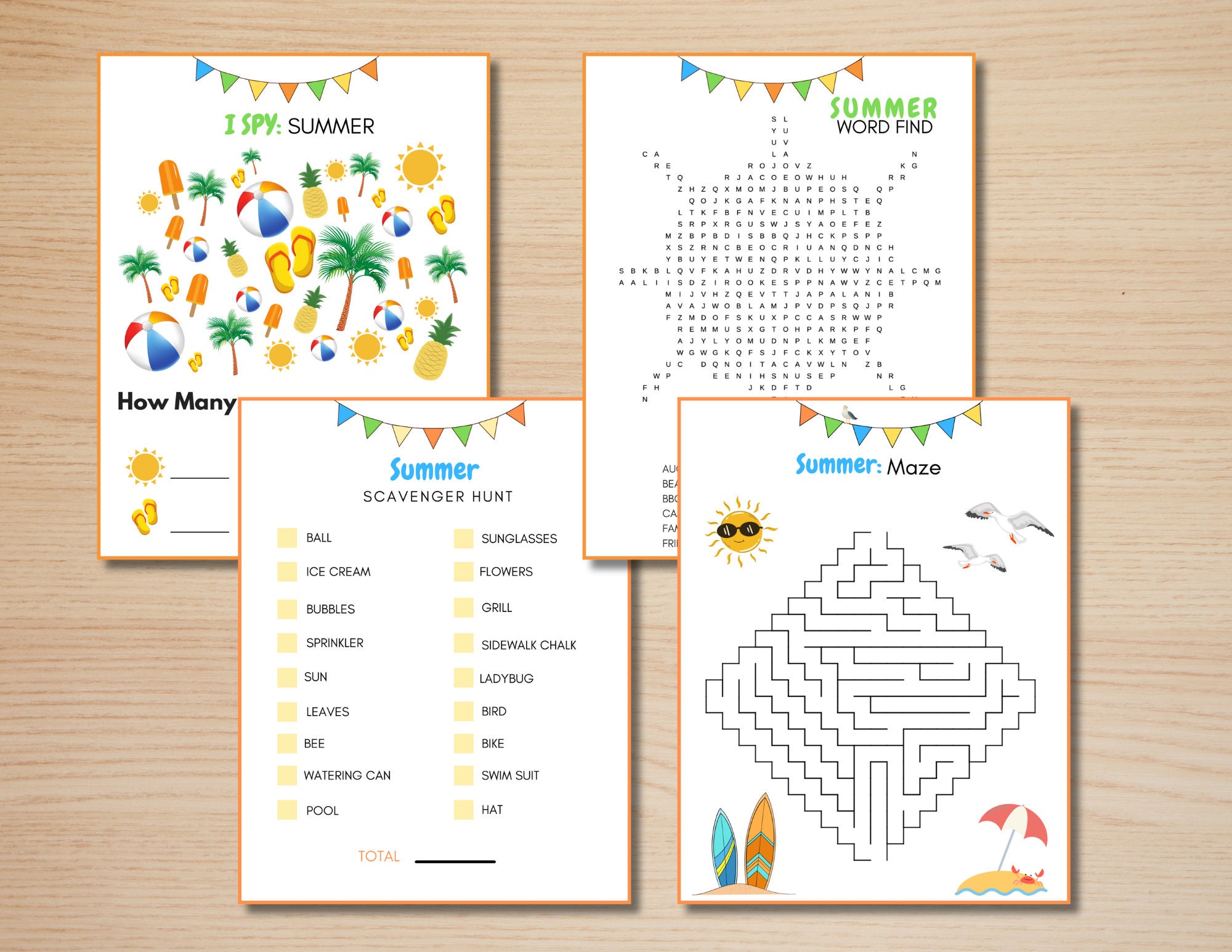 Printable Summer Activity Sheets | Word Find | Ispy | Maze | Scavenger ...