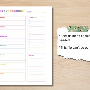 Printable Colorful Weekly Schedule for Adults or Kids, Homeschool ...