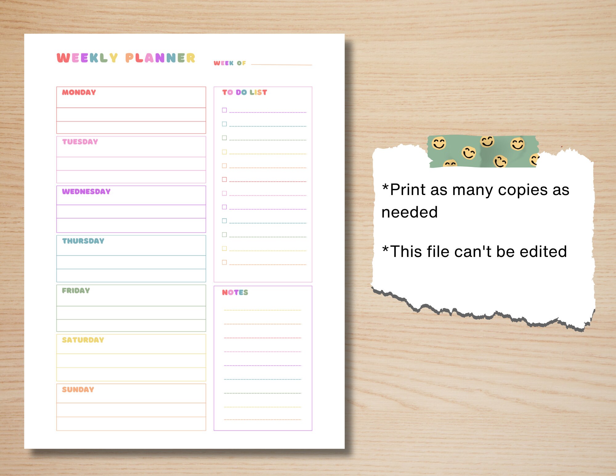 Printable Colorful Weekly Schedule for Adults or Kids, Homeschool ...