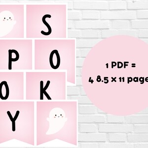 Printable Cute Pink Spooky Ghost Banner Halloween Garland Banner ...