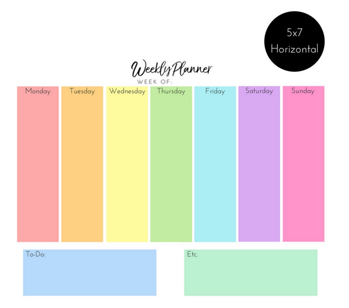 Rainbow Weekly Planner Printable Instant Download | Etsy