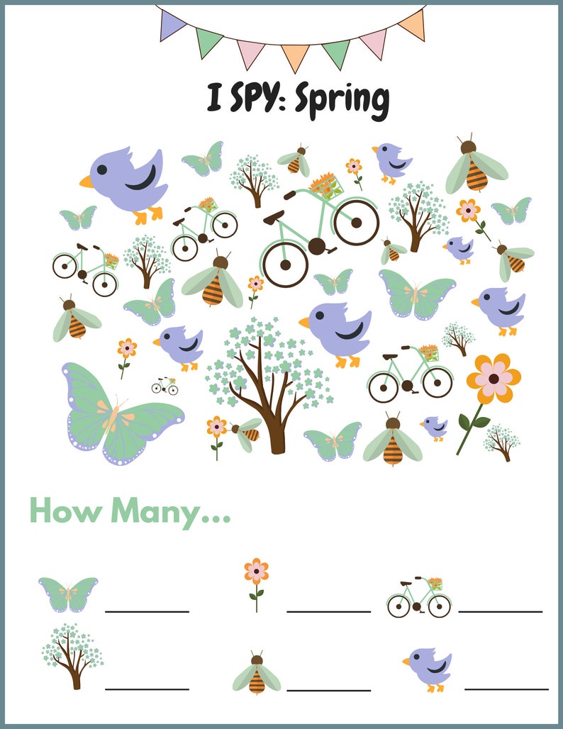 Printable Spring Kid Activity Sheets Spy Word Find Scavenger Hunt Maze ...