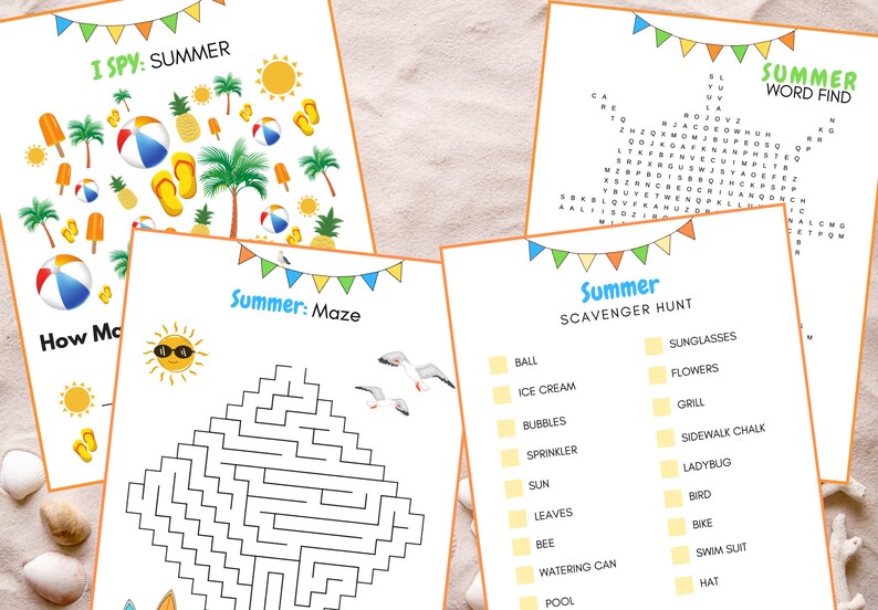 Printable Summer Activity Sheets Word Find Ispy Maze - Etsy