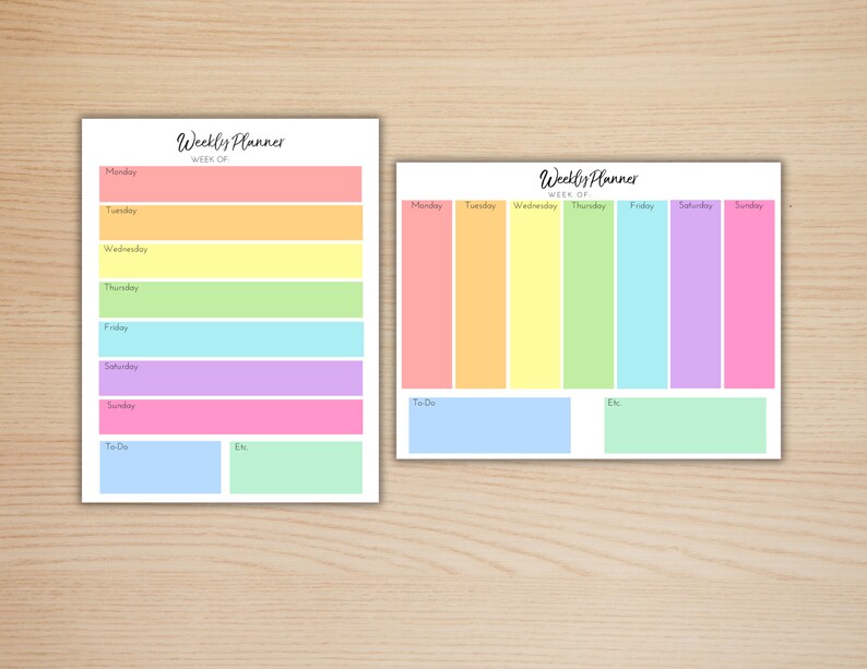 Rainbow Weekly Planner | Printable | Instant Download - Etsy