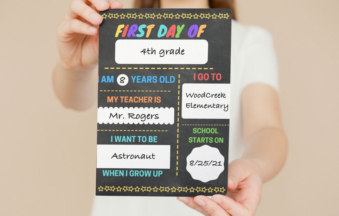 Printable First Day of School Photo Prop Colorful Instant Download - Etsy