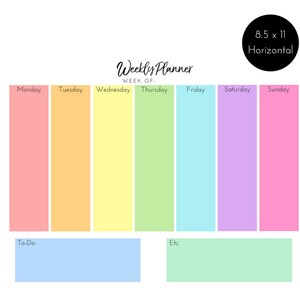 Rainbow Weekly Planner Printable Instant Download | Etsy