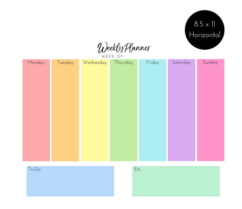 Rainbow Weekly Planner Printable Instant Download | Etsy