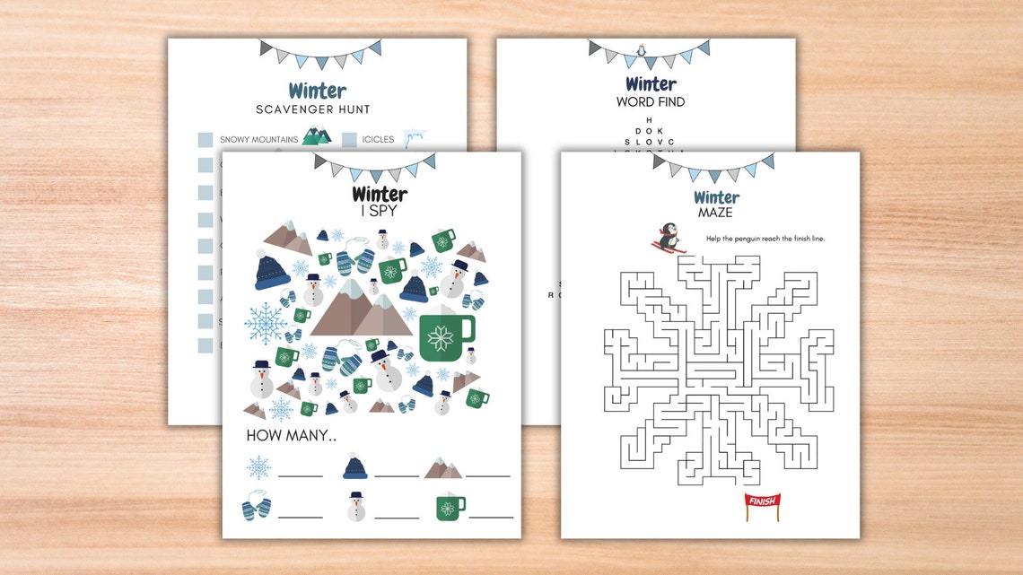 Printable Winter Kid Activity Sheets scavenger Hunt I Spy Word Search ...