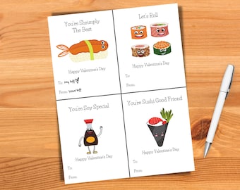 Printable Sushi Valentine's Day Cards. Instant Download Kids Valentine ...