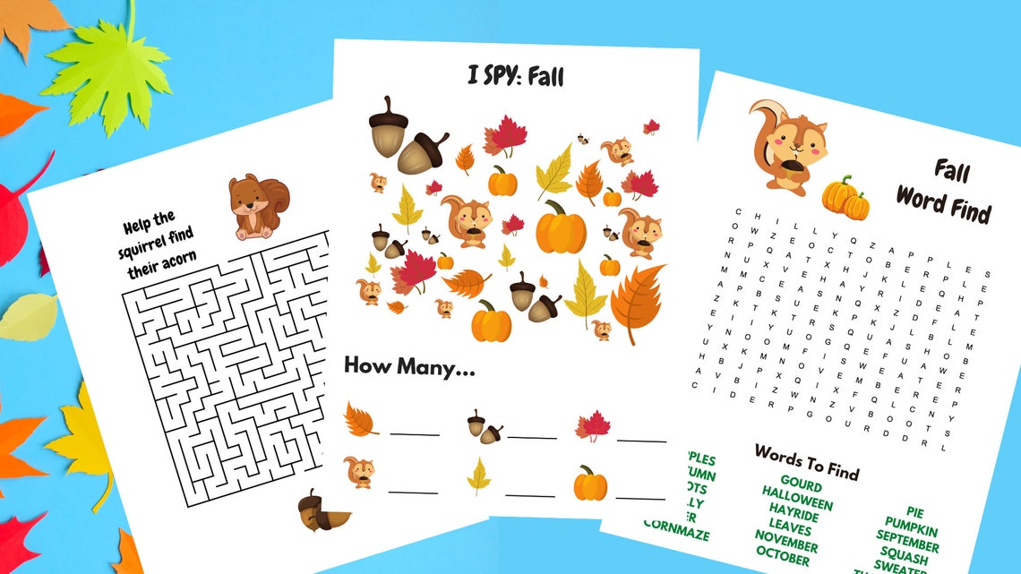 Printable Fall Themed Activity Sheets Fall Ispy Word | Etsy