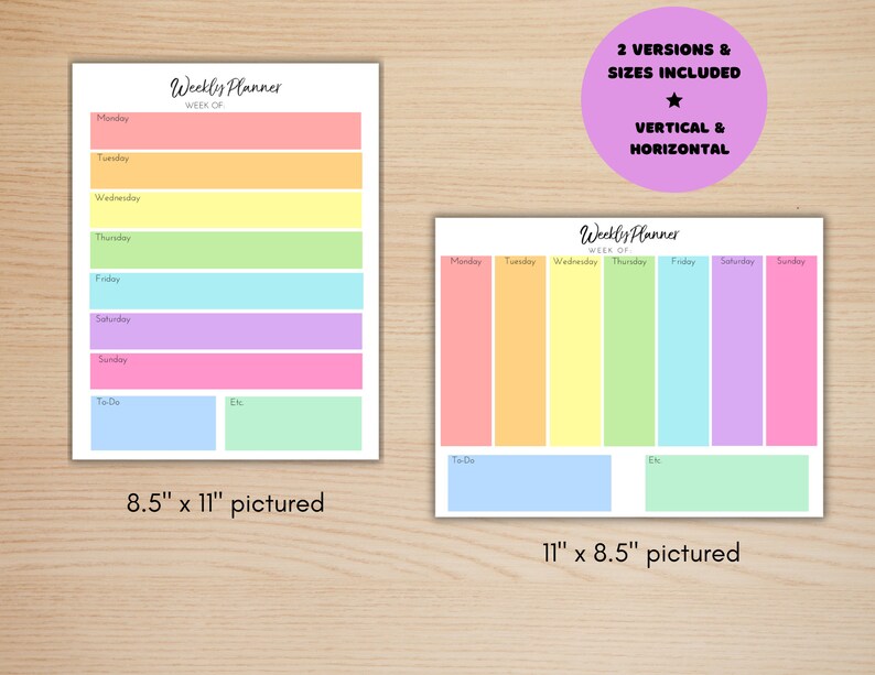 Rainbow Weekly Planner Printable Instant Download - Etsy