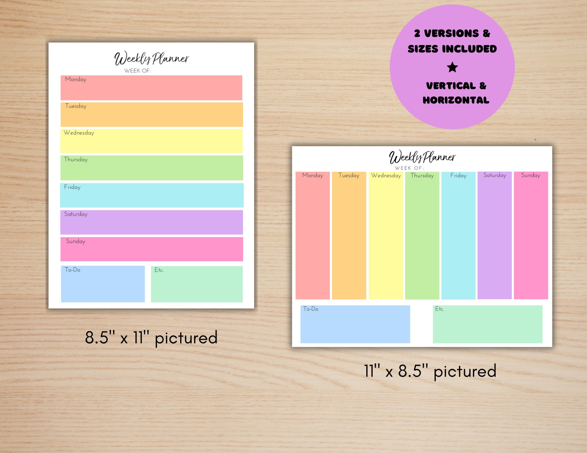 Rainbow Weekly Planner Printable Instant Download - Etsy