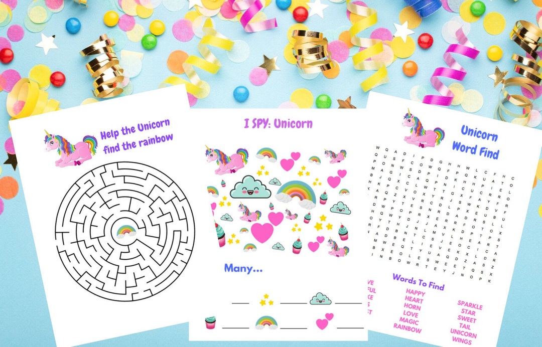 Printable Unicorn Activity Sheets | Birthday Party Activity | Unicorn ...