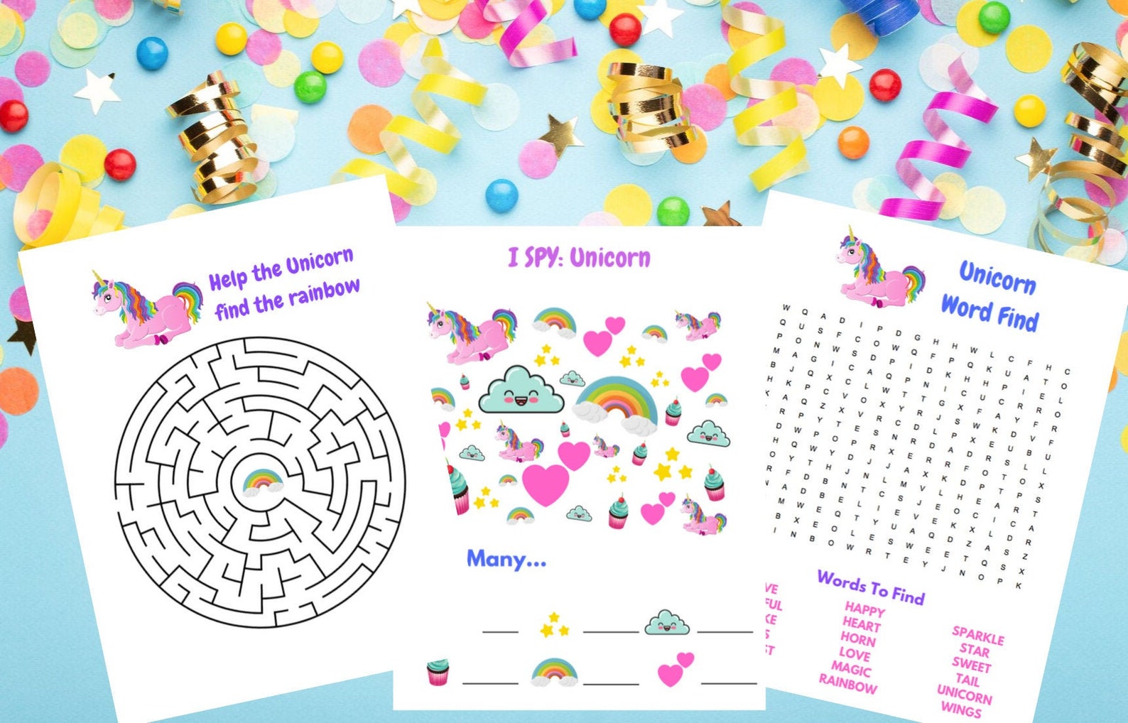Printable Unicorn Activity Sheets | Birthday Party Activity | Unicorn ...