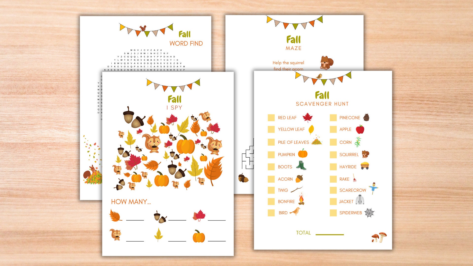 Printable Fall Themed Activity Sheets Bundle | Fall | Ispy | Word Find ...
