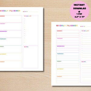Printable Colorful Weekly Schedule for Adults or Kids, Homeschool ...