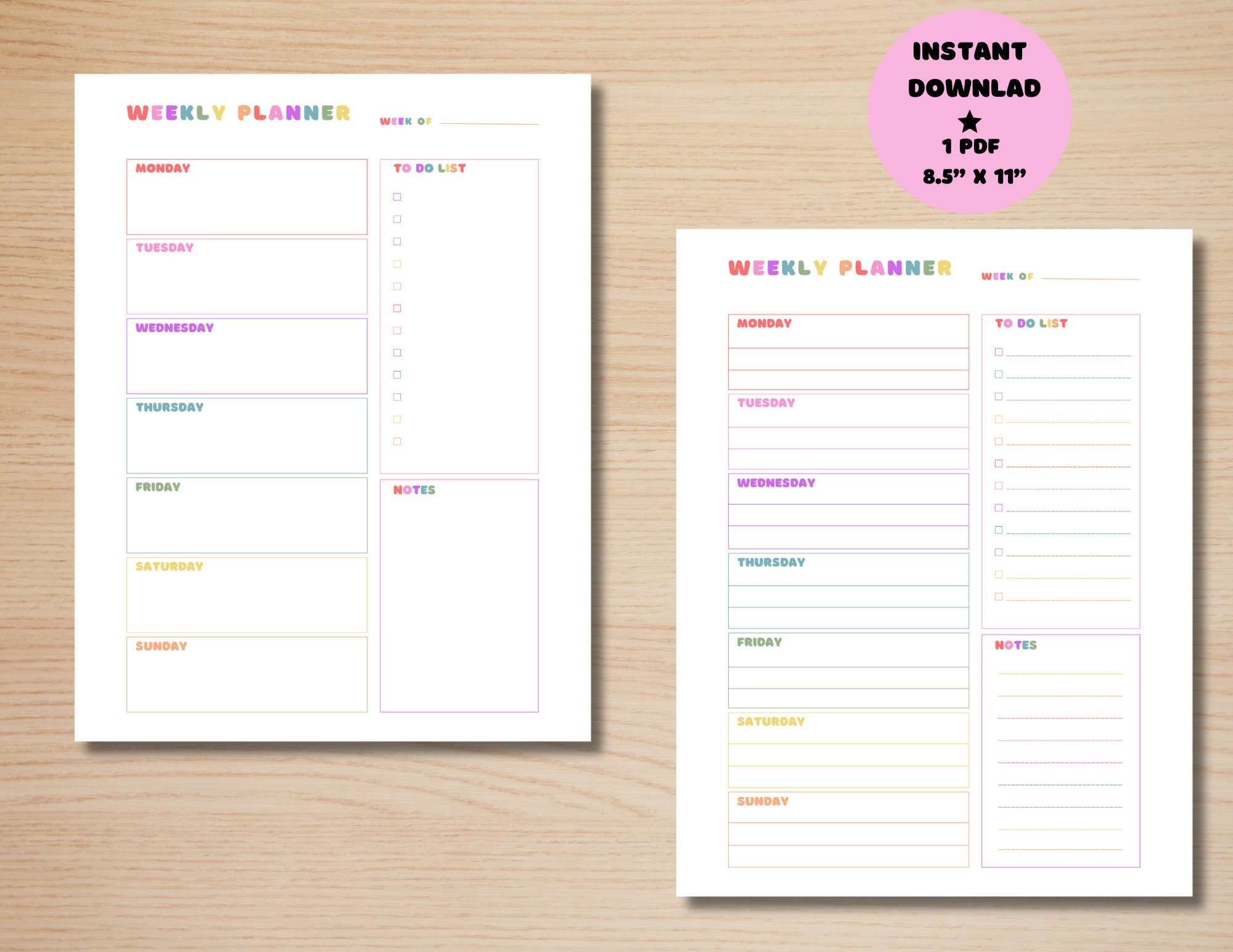 Printable Colorful Weekly Schedule for Adults or Kids, Homeschool ...