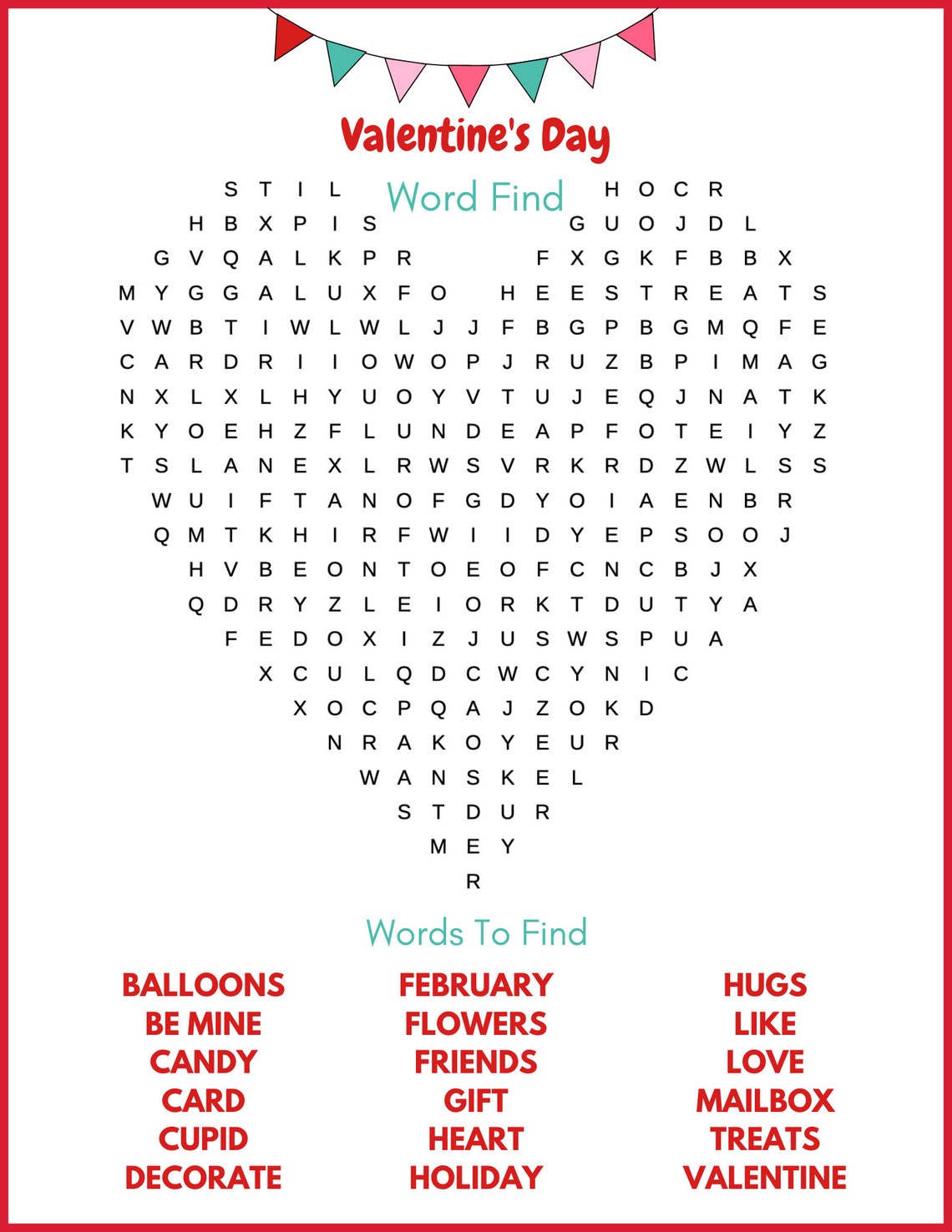 Printable Valentine's Day Themed Activities | ISPY | Maze | Word Find ...