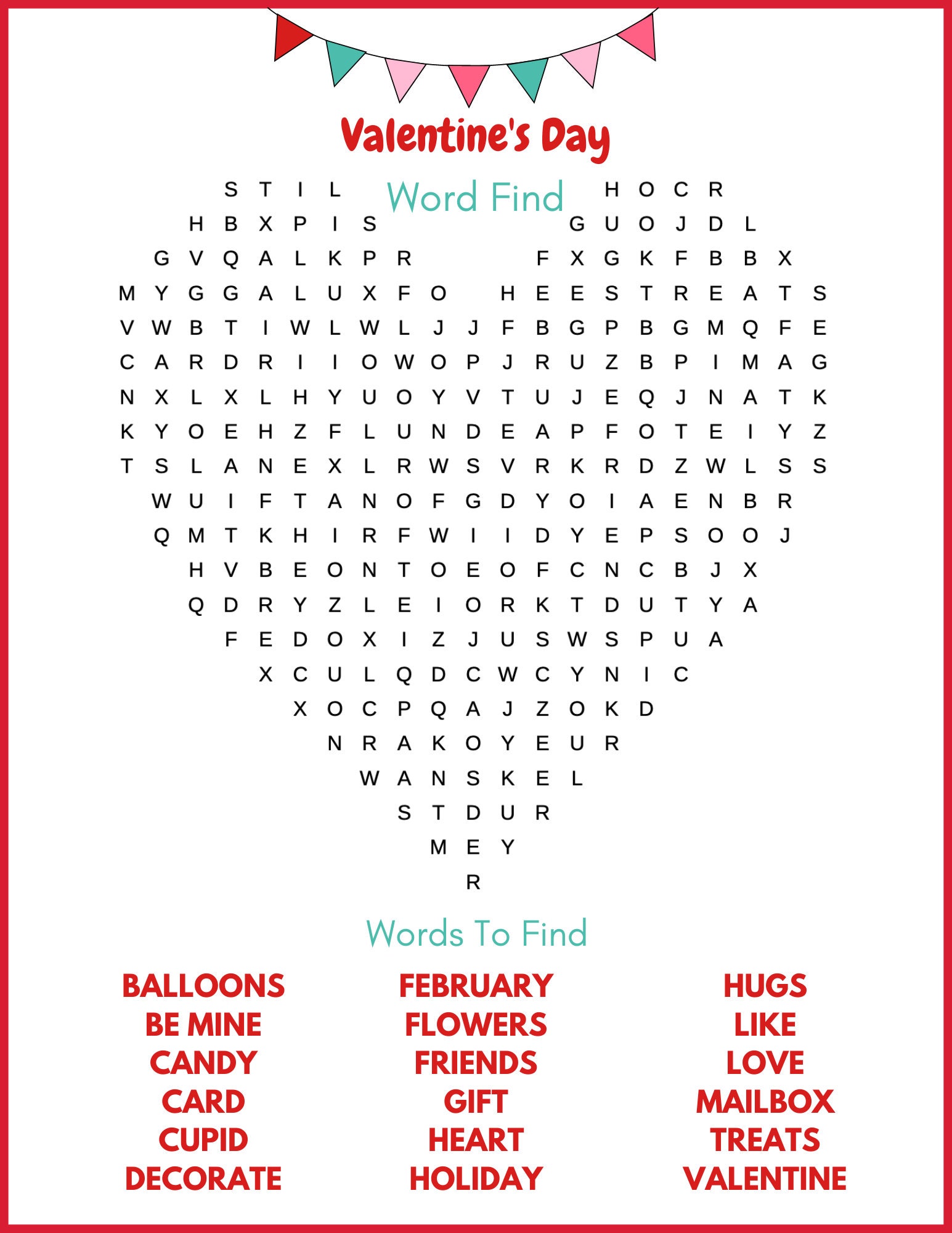 Printable Valentine's Day Themed Activities ISPY Maze Word Find Kid ...