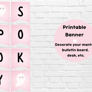 Printable Cute Pink Spooky Ghost Banner Halloween Garland Banner ...