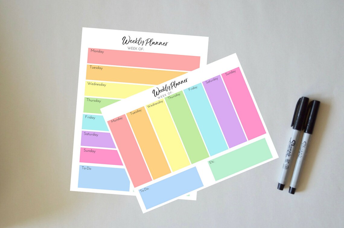 Rainbow Weekly Planner Printable Instant Download | Etsy