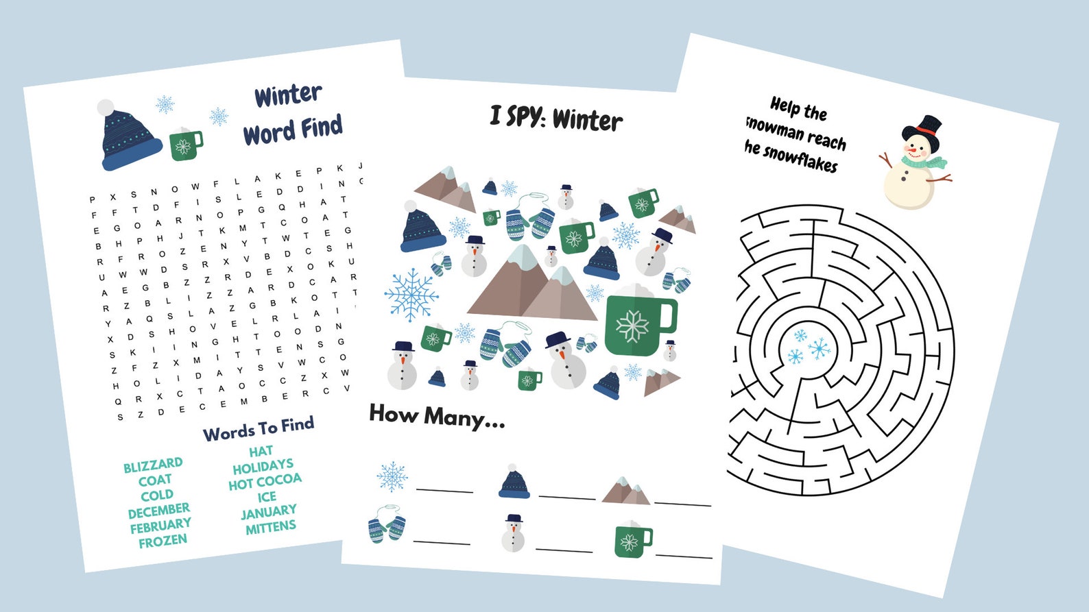 Printable Winter Kid Activity Sheets Ispy Word Search - Etsy