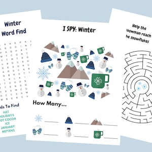 Printable Winter Kid Activity Sheets Ispy Word Search - Etsy