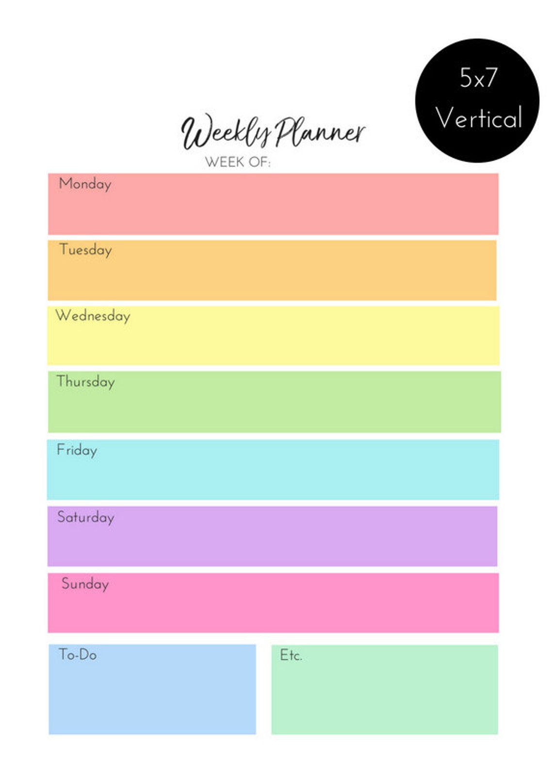 Rainbow Weekly Planner Printable Instant Download | Etsy