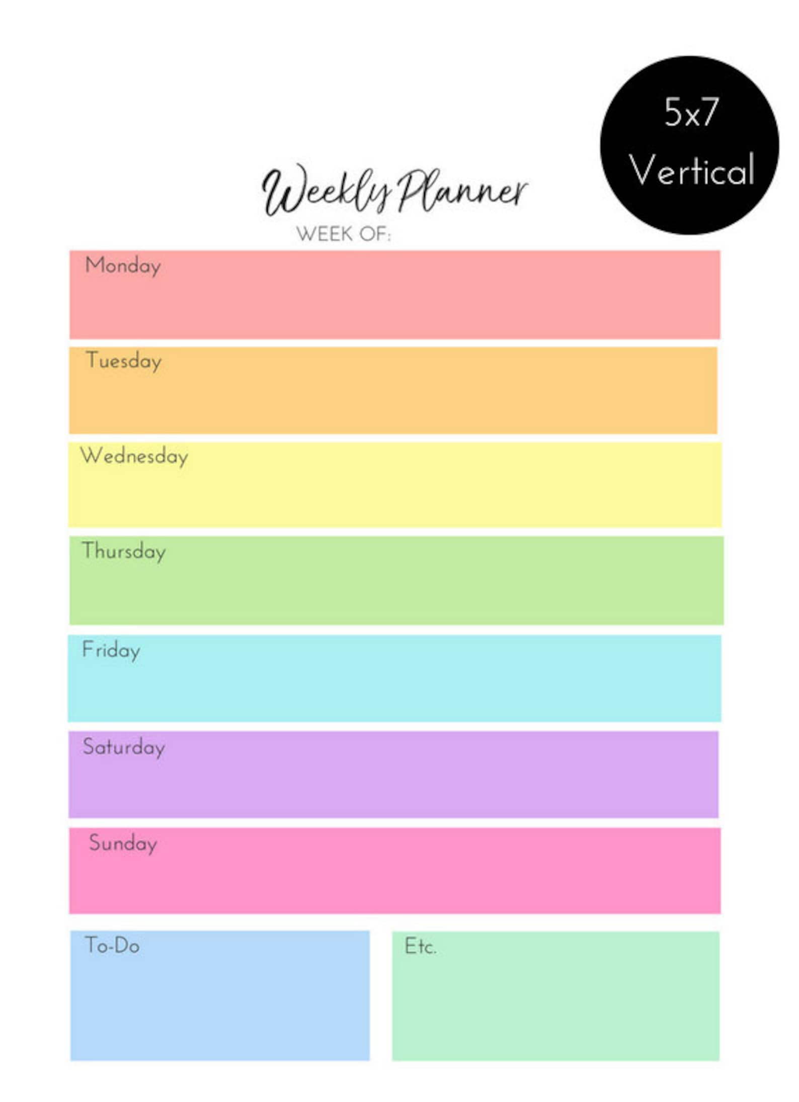 Rainbow Weekly Planner Printable Instant Download | Etsy