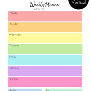Rainbow Weekly Planner Printable Instant Download | Etsy