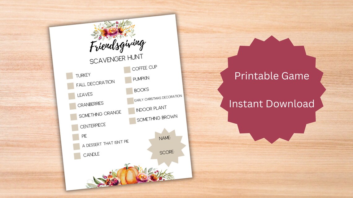 Printable Friendsgiving Scavenger Hunt | Friendsgiving Game ...