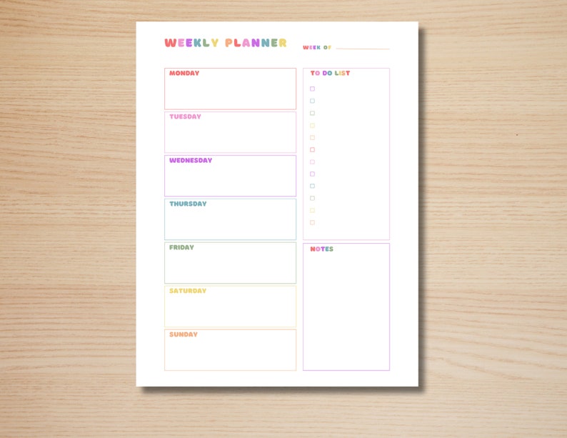 Printable Colorful Weekly Schedule for Adults or Kids, Homeschool ...