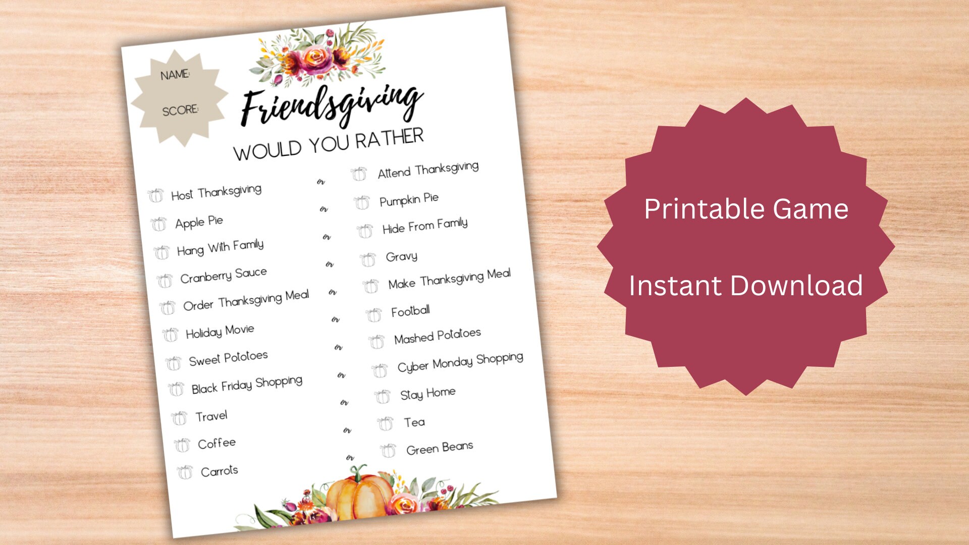 Printable Friendsgiving Would You Rather Game Friendsgiving Activity ...