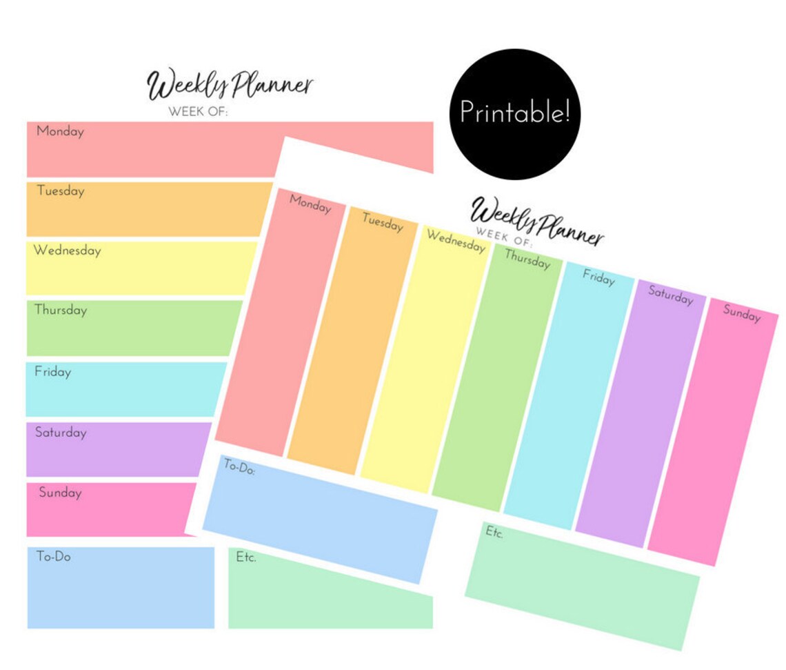 Rainbow Weekly Planner Printable Instant Download | Etsy