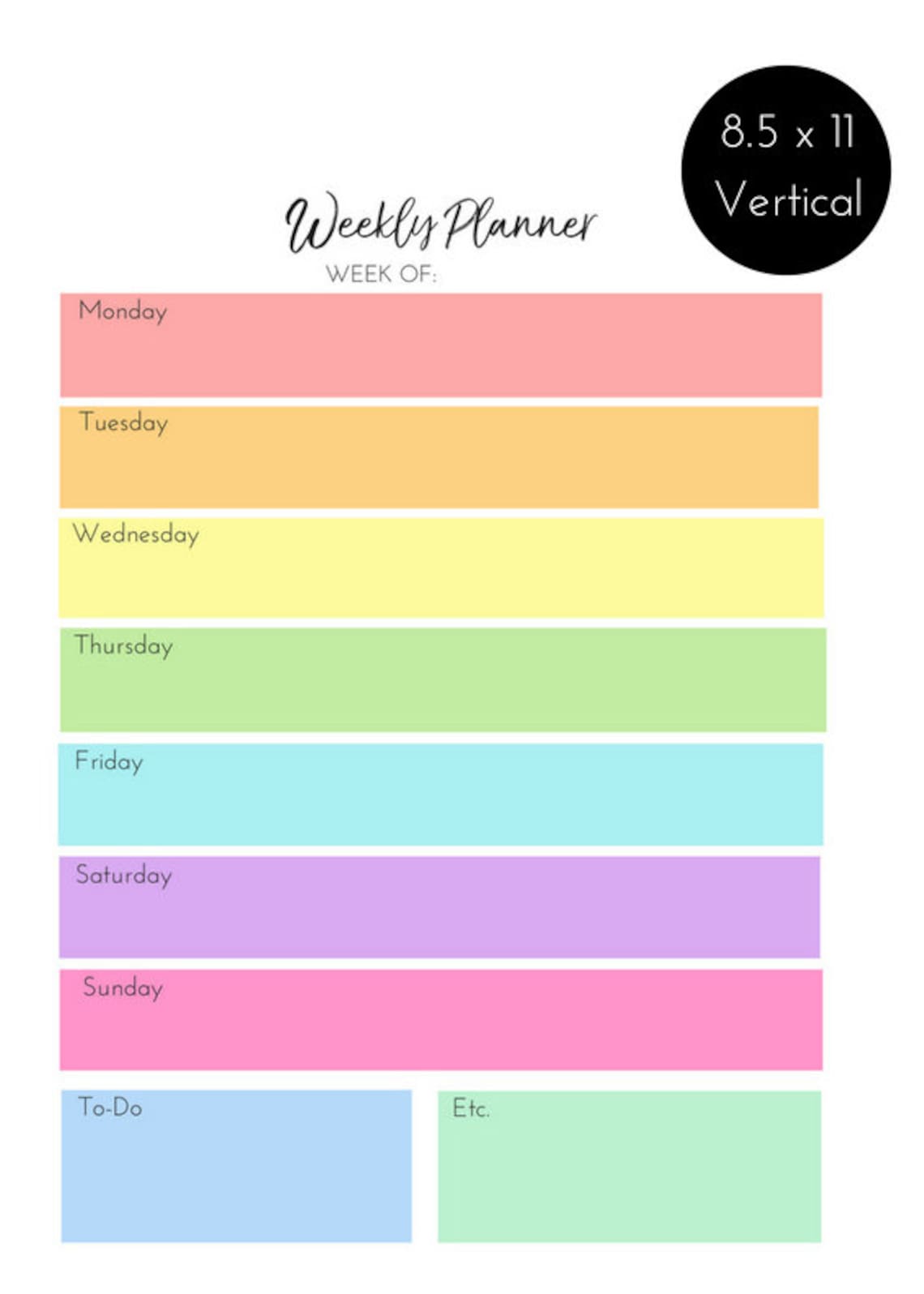 Rainbow Weekly Planner Printable Instant Download | Etsy