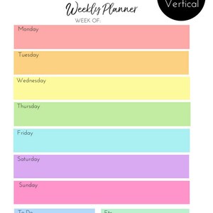 Rainbow Weekly Planner Printable Instant Download | Etsy