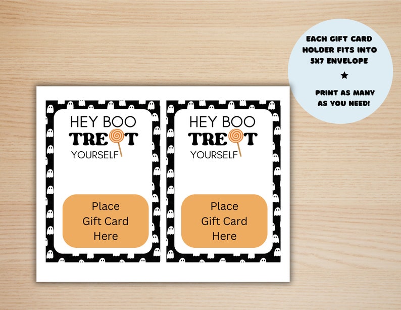 Printable Halloween Hey Boo Gift Card Holder Halloween Gift Instant ...