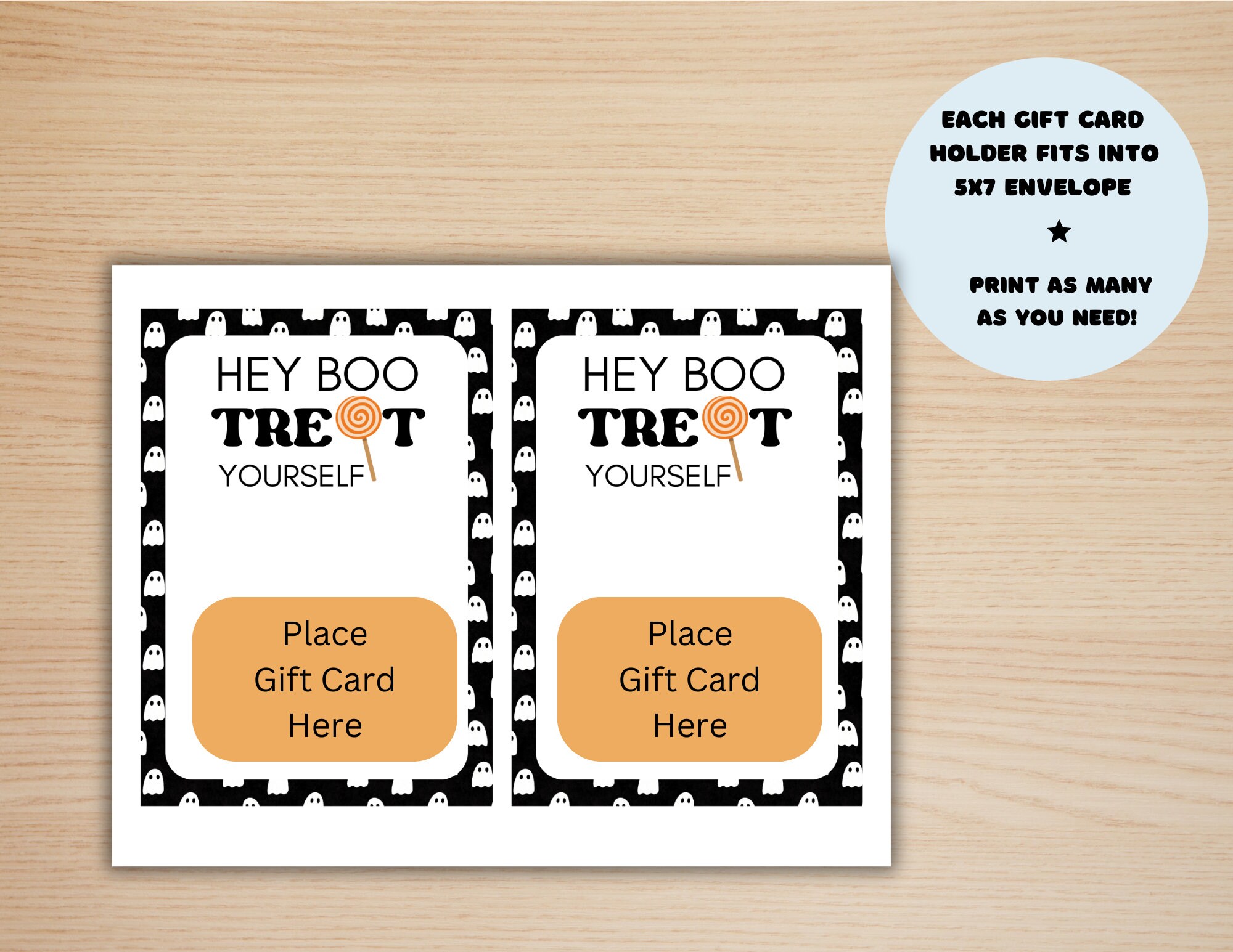 Printable Halloween Hey Boo Gift Card Holder Halloween Gift Instant ...
