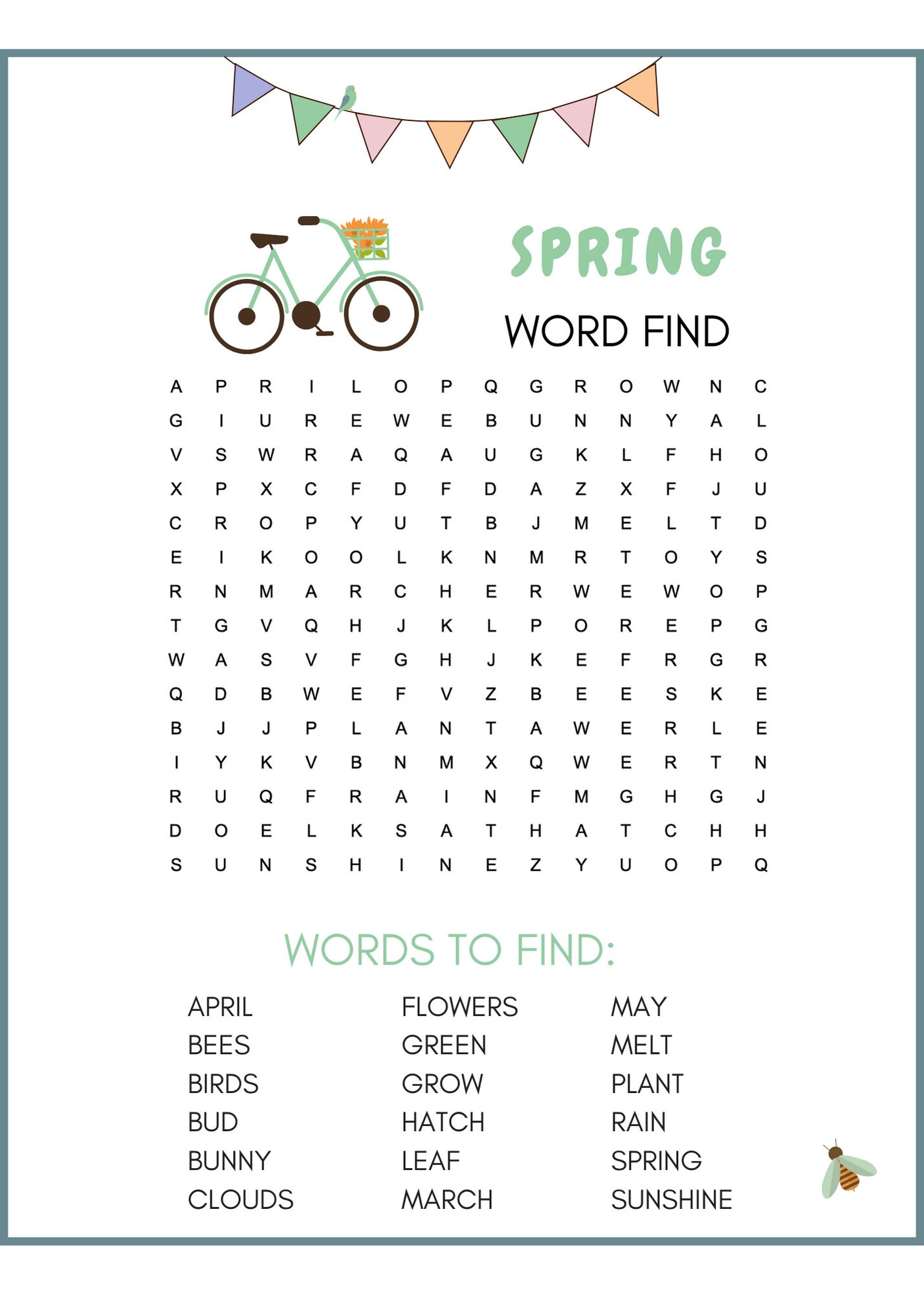Printable Spring Kid Activity Sheets Spy Word Find Scavenger Hunt Maze ...