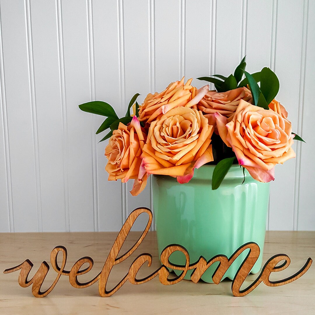 Welcome Sign - Handlettered Calligraphy - Laser-cut Baltic Birch Wood ...