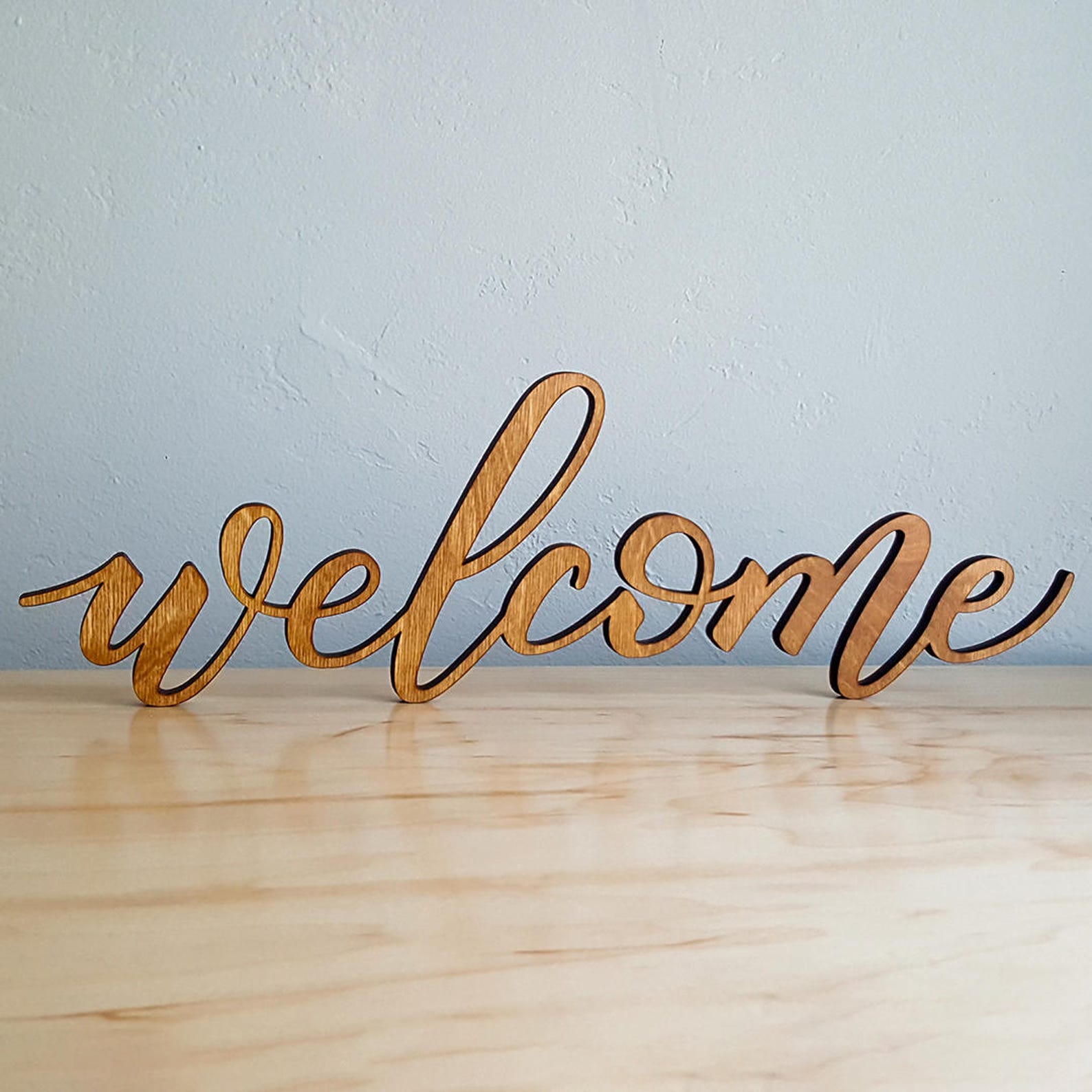 Welcome Sign - Handlettered Calligraphy - Laser-cut Baltic Birch Wood ...