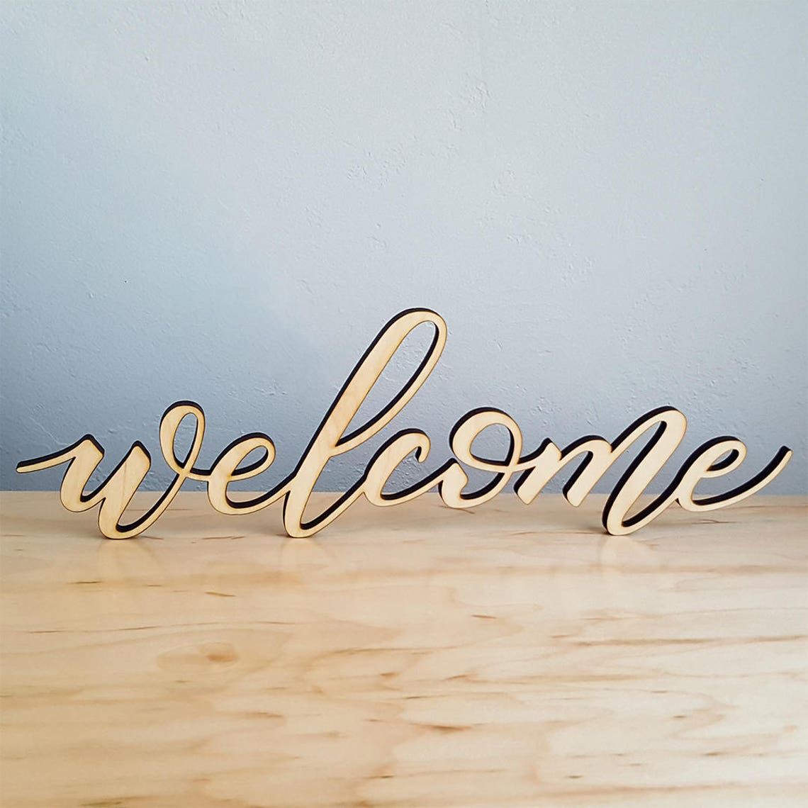 Welcome Sign - Handlettered Calligraphy - Laser-cut Baltic Birch Wood ...