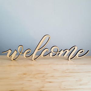 Welcome Sign - Handlettered Calligraphy - Laser-cut Baltic Birch Wood ...