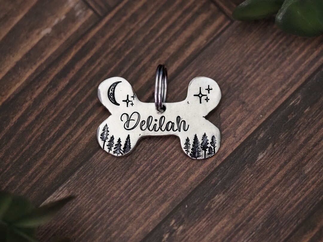 Customer Personalized Outdoors Pewter Pet ID Tag Outdoor Moon Star Dog ...