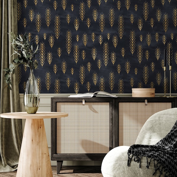 Navy Gold Wallpaper - Etsy