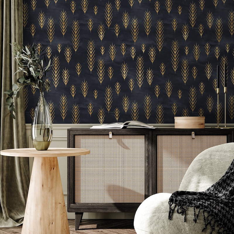 Navy Gold Wallpaper - Etsy